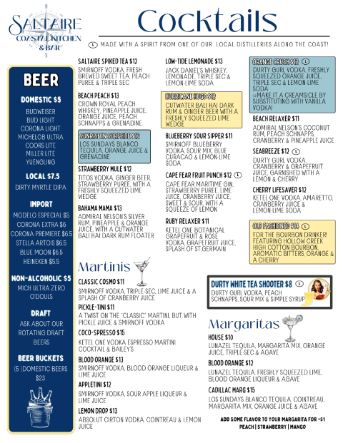 Menu - Saltaire Coastal Kitchen & Bar